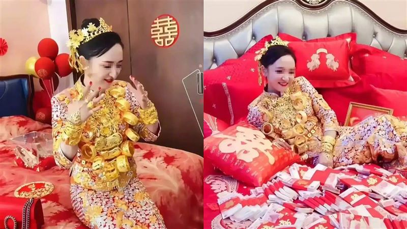 戴「10公斤黃金」出嫁！新娘嫁妝380萬…鋪滿半張床 | 國際 | 三立新聞網 SETN.COM