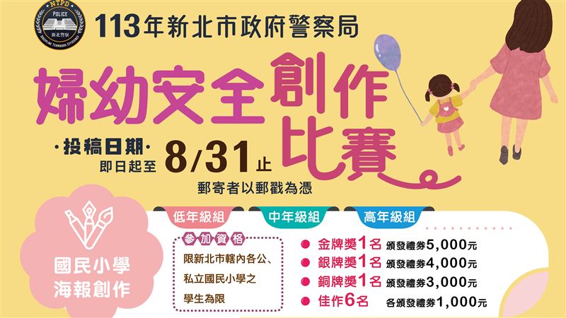 新北警婦幼安全創作比賽開跑 最高獎金2萬5000元禮券 | 社會 | 三立新聞網 SETN.COM